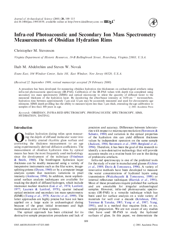 (PDF) Infra-red Photoacoustic and Secondary Ion Mass Spectrometry ...