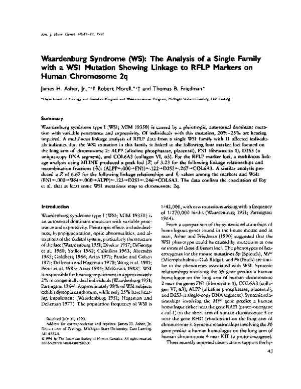 (PDF) Waardenburg syndrome (WS): the analysis of a single family with a WS1 mutation showing ...