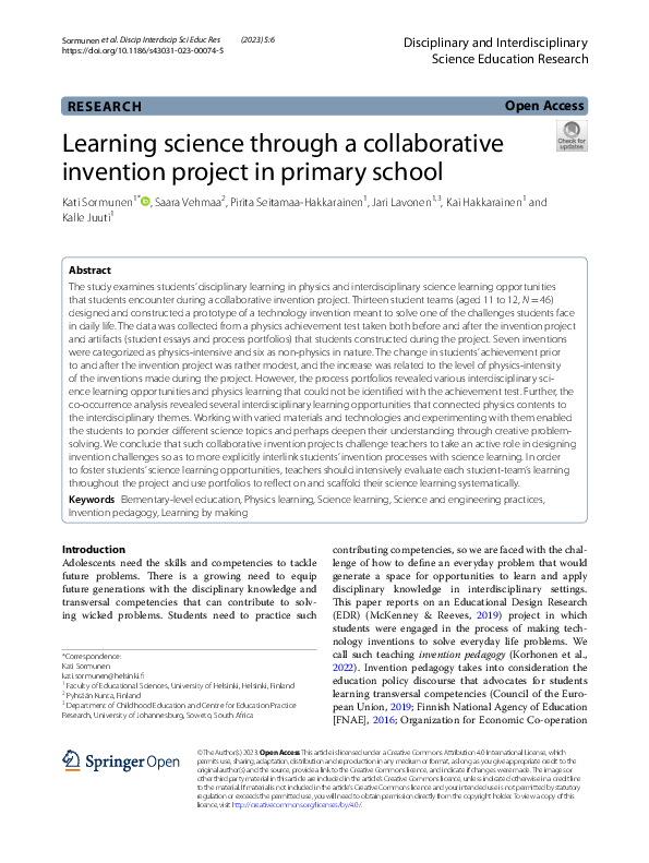 (PDF) Learning science through a collaborative invention project in ...