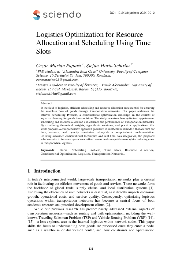 (PDF) Optimizing Logistics Scheduling via Time Slots