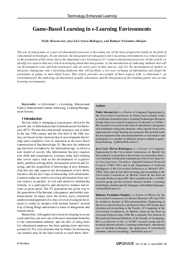 (PDF) Game-Based Learning in e-Learning Environments