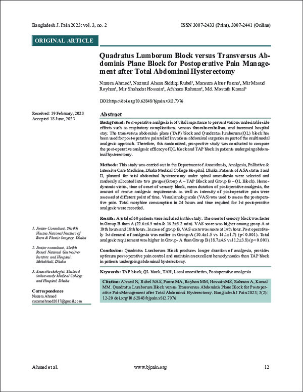 (PDF) Quadratus Lumborum Block versus Transversus Abdominis Plane Block ...