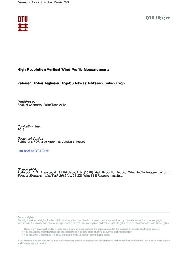 (PDF) High Resolution Vertical Wind Profile Measurements