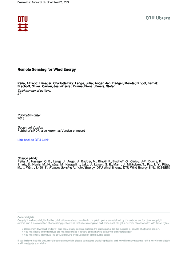 (PDF) Remote Sensing for Wind Energy