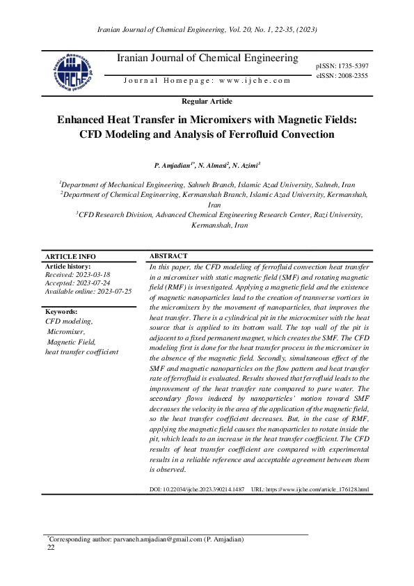 (PDF) Enhanced Heat Transfer in Micromixers with Magnetic Fields: CFD Modeling and Analysis of ...