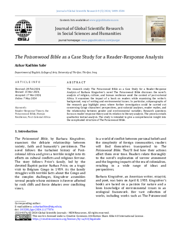 (PDF) The Poisonwood Bible as a Case Study for a Reader-Response Analysis