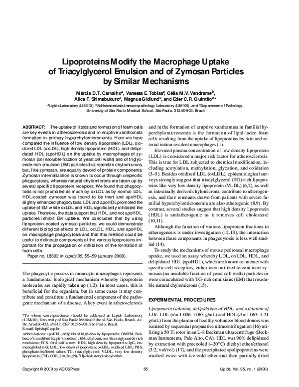 (PDF) Lipoproteins modify the macrophage uptake of triacylglycerol emulsion and of zymosan ...