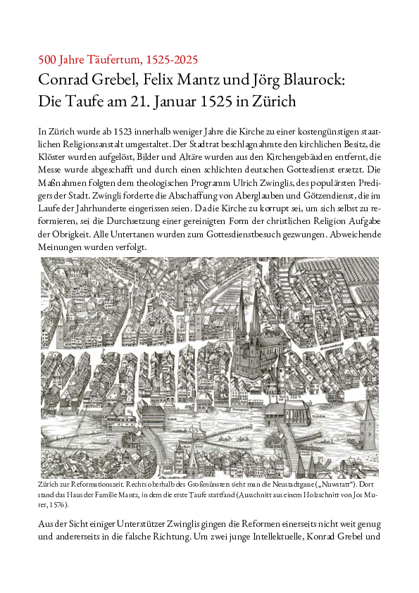 (PDF) 500 Jahre Täufertum, 1525-2025 (5): Conrad Grebel, Felix Mantz ...
