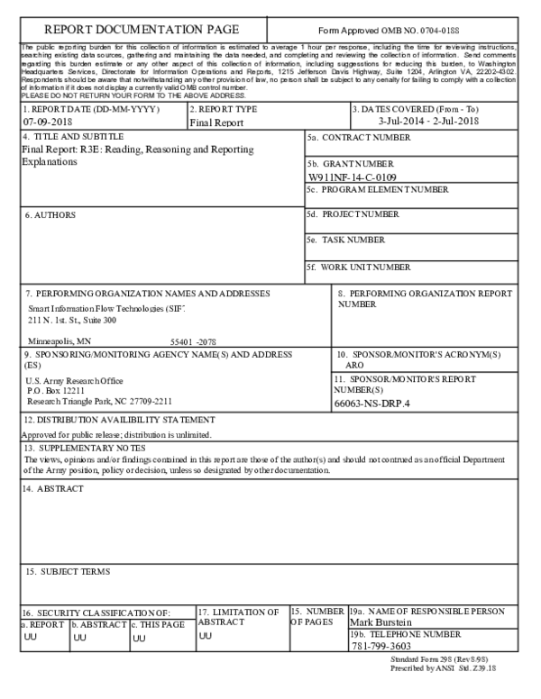 (PDF) R3E: Reading, Reasoning and Reporting Explanations