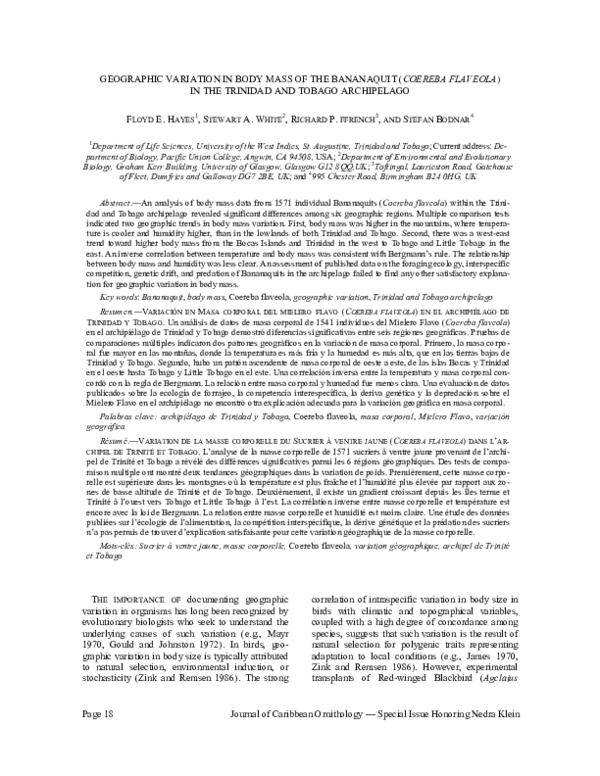 (PDF) Geographic variation in body mass of the Bananaquit ( Coereba ...