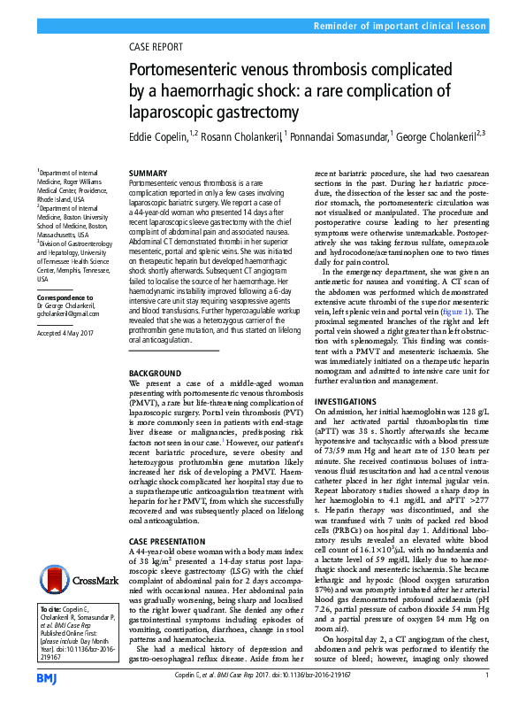 (PDF) Portomesenteric venous thrombosis complicated by a haemorrhagic ...