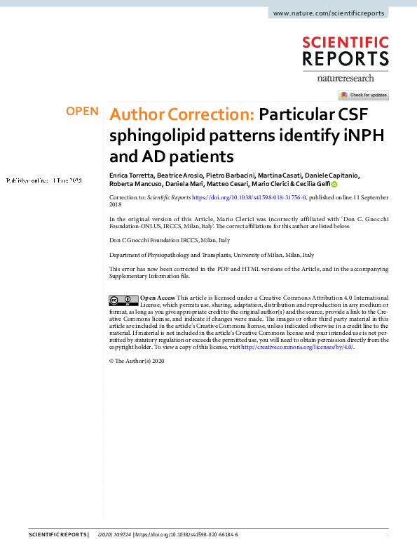 (PDF) Author Correction: Particular CSF sphingolipid patterns identify iNPH and AD patients