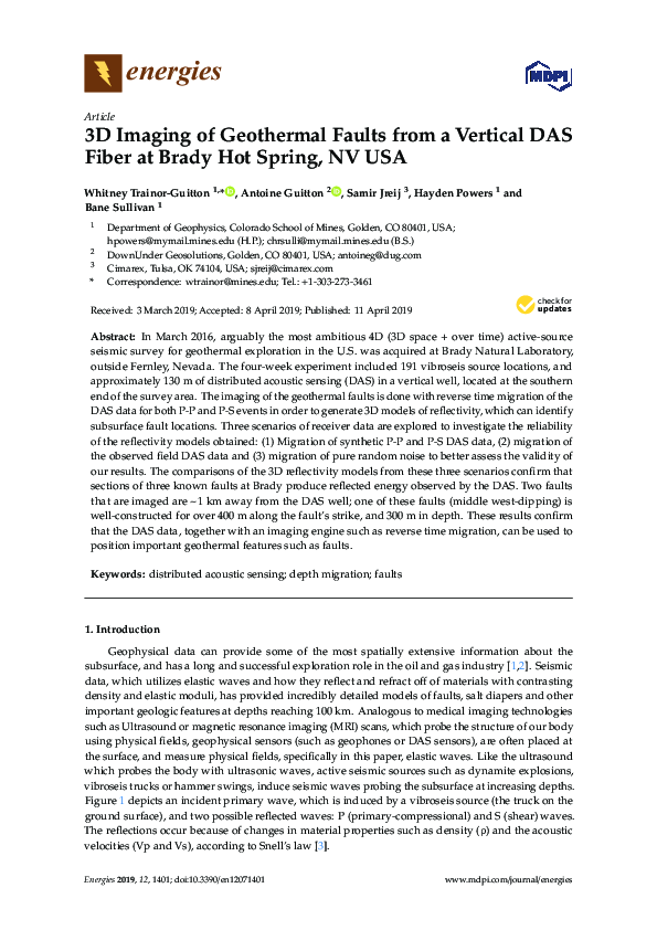 (PDF) 3D Imaging of Geothermal Faults from a Vertical DAS Fiber at ...