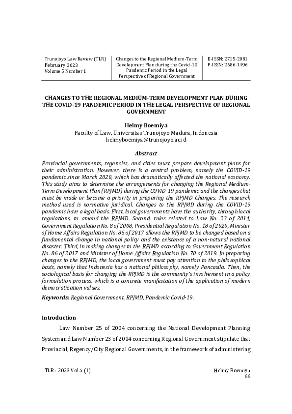 (PDF) Changes to the Regional Medium-Term Development Plan During the ...