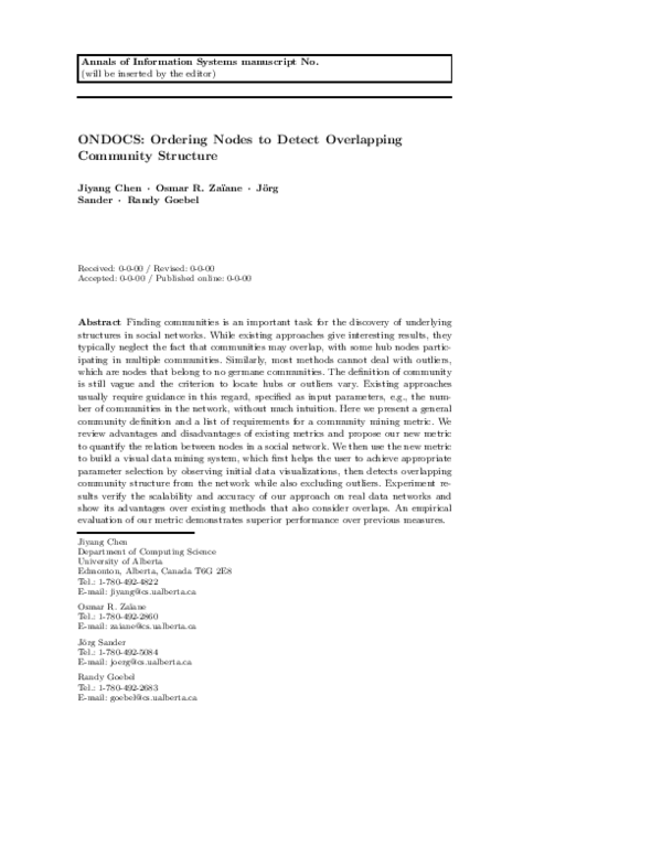 (PDF) ONDOCS: Ordering Nodes to Detect Overlapping Community Structure