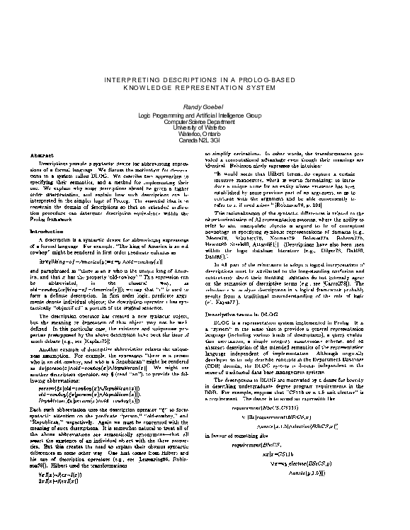 (PDF) Interpreting Descriptions in Prolog Systems