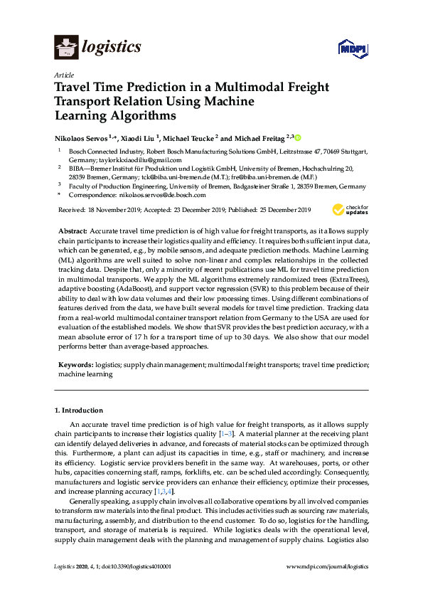 (PDF) Travel Time Prediction in a Multimodal Freight Transport Relation ...