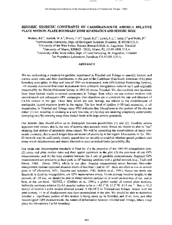 (PDF) ABSTRACT: Historic geodetic constraints on Caribbean -South American relative plate motion ...