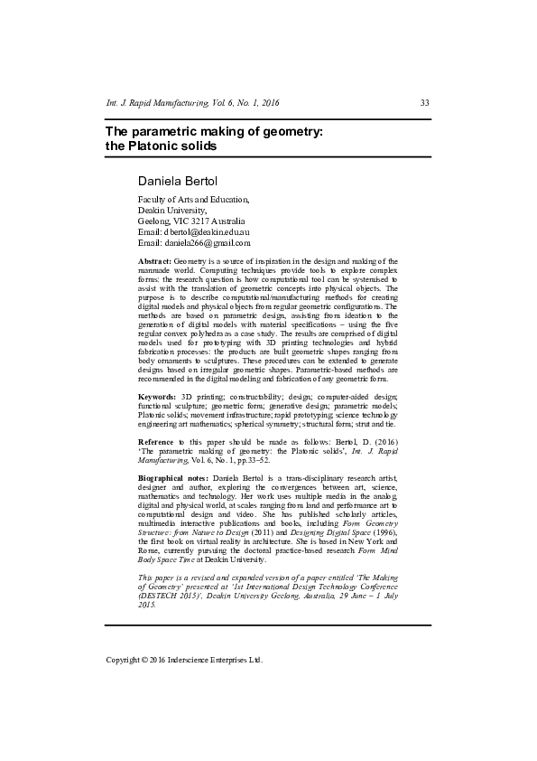 (PDF) The parametric making of geometry: the Platonic solids