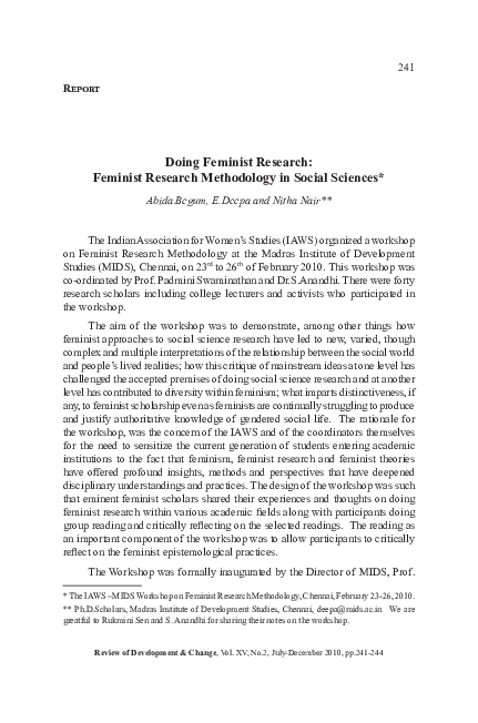 (PDF) Doing Feminist Research: Feminist Research Methodology in Social ...