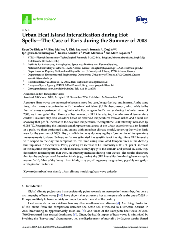 (PDF) Urban Heat Island Intensification during Hot Spells—The Case of ...