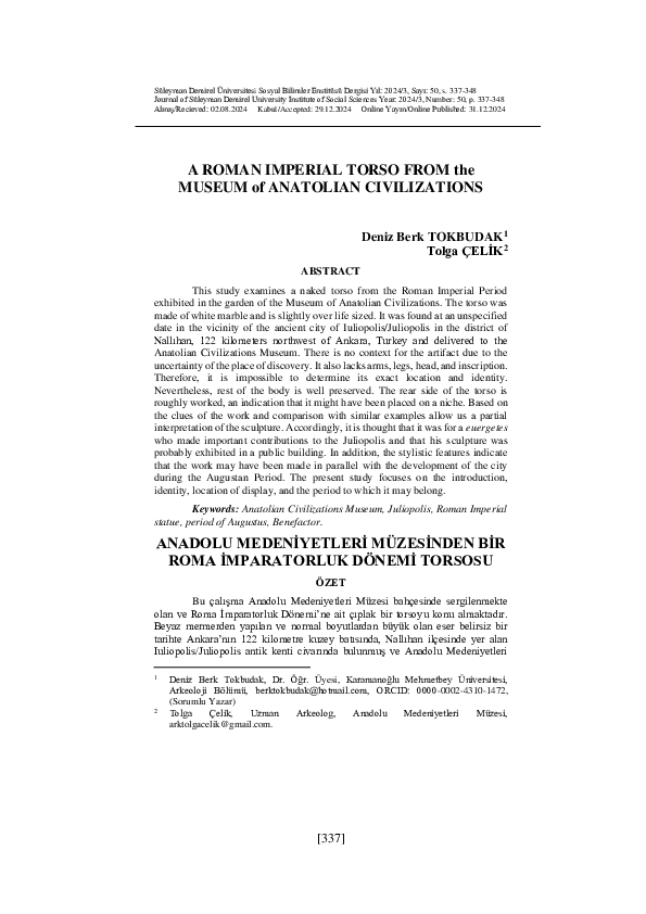 (PDF) Deniz Berk Tokbudak - Tolga Çelik, A Roman Imperial Torso from ...