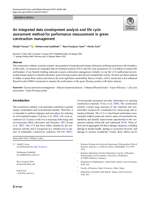 (PDF) An integrated data envelopment analysis and life cycle assessment method for performance ...