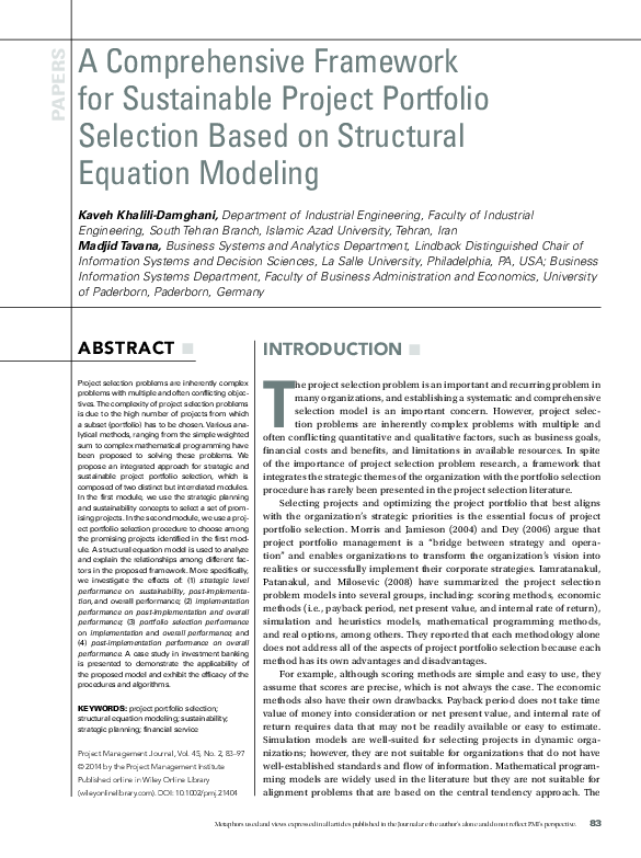 (PDF) A Comprehensive Framework for Sustainable Project Portfolio Selection Based on Structural ...