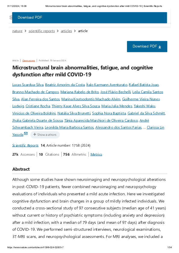 (PDF) Microstructural brain abnormalities, fatigue, and cognitive ...