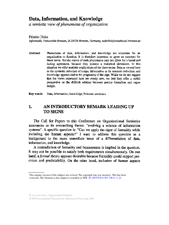 (PDF) Data, Information, and Knowledge