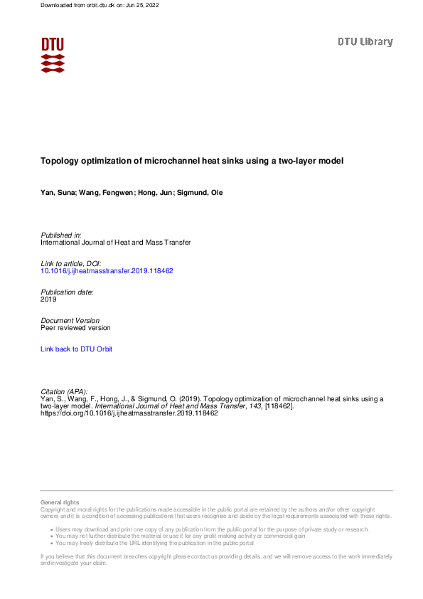 (PDF) Topology optimization of microchannel heat sinks using a two-layer model