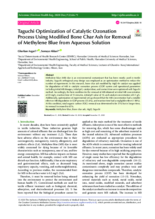 (PDF) Taguchi Optimization of Catalytic Ozonation Process Using ...