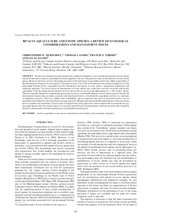 (PDF) Bivalve Aquaculture and Exotic Species: A Review of Ecological ...