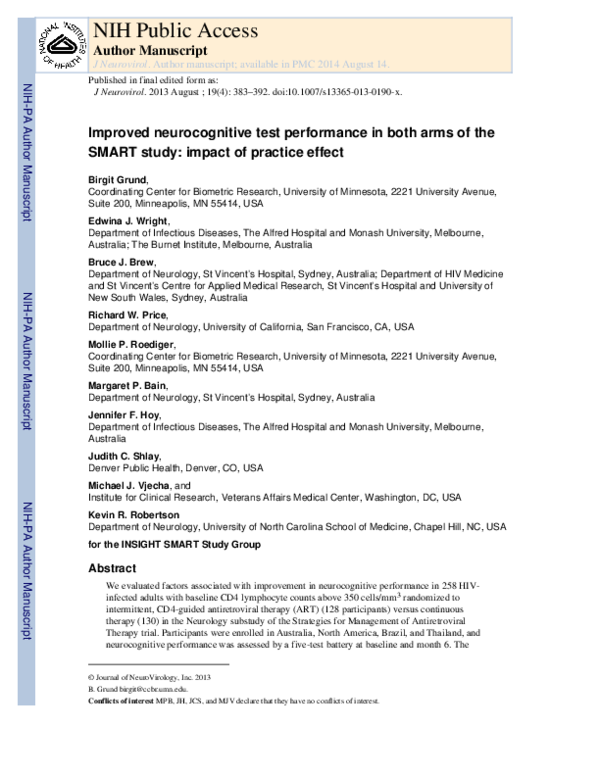 (PDF) Improved neurocognitive test performance in both arms of the ...