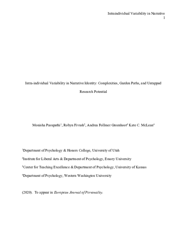 (PDF) Intraindividual Variability in Narrative Identity: Complexities ...