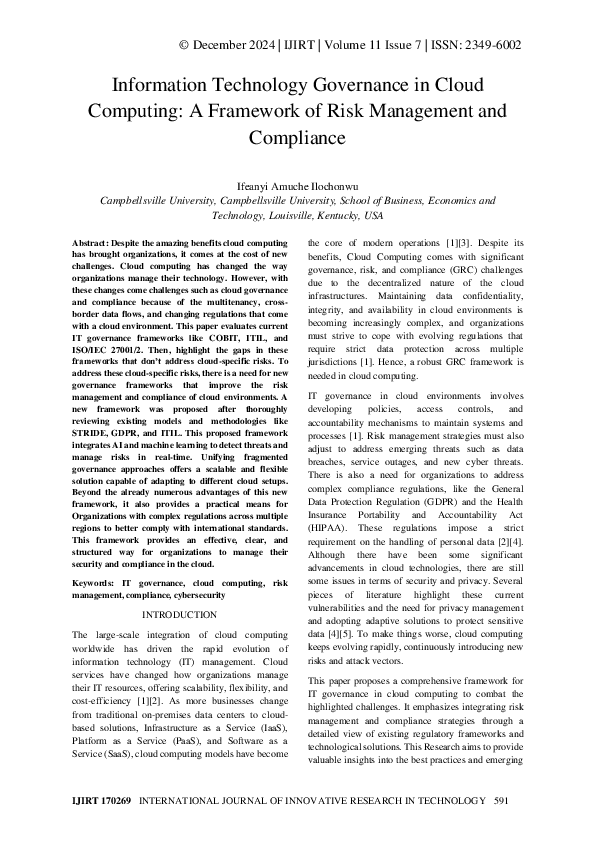 (PDF) Information Technology Governance in Cloud Computing A Framework of Risk Management and ...