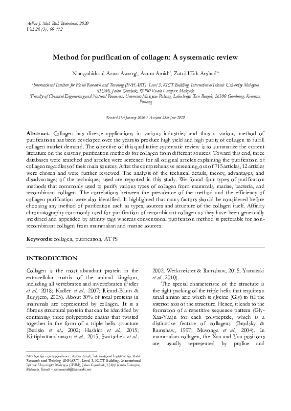 (PDF) Method for purification of collagen: A systematic review