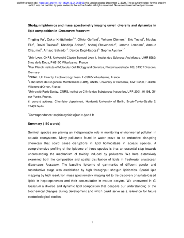 (PDF) Shotgun lipidomics and mass spectrometry imaging unveil diversity ...