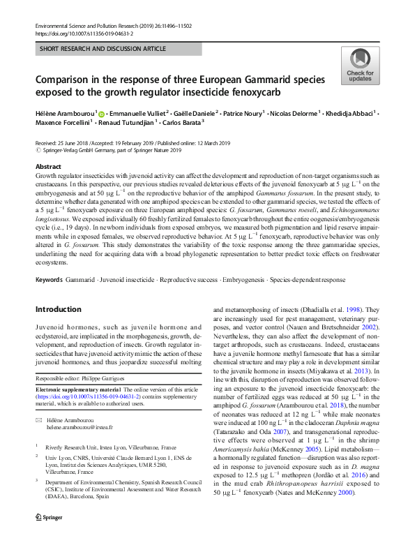 (PDF) Comparison in the response of three European Gammarid species ...