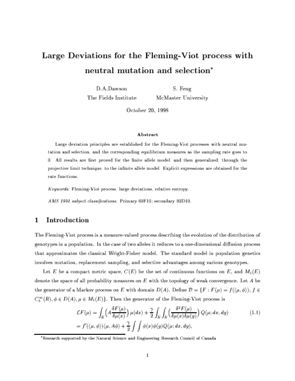 (PDF) Large deviations for the Fleming-Viot process with neutral mutation and selection