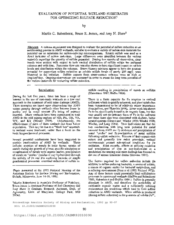 (PDF) Evaluation of Potential Wetland Substrates for Optimizing Sulfate ...
