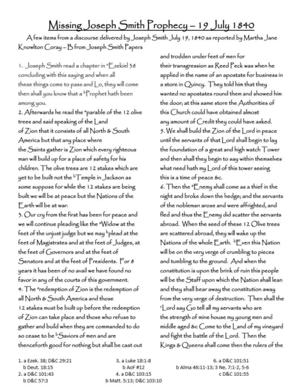 (PDF) Missing Joseph Smith Prophecy 19 July 1840 scripture format