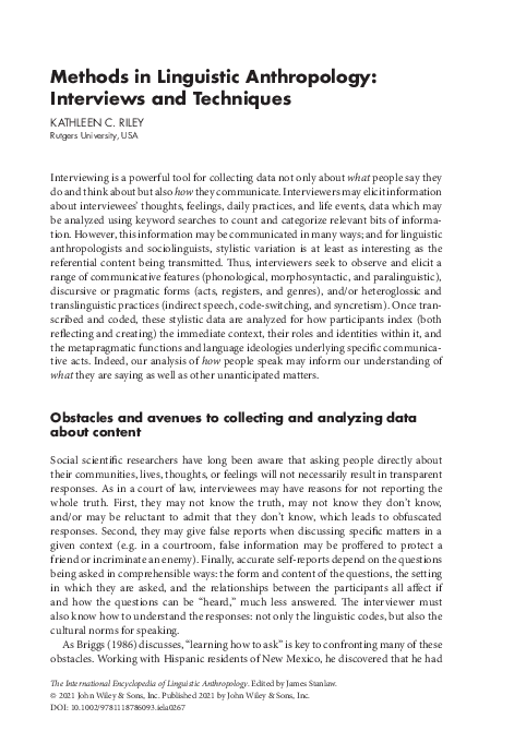 (PDF) Methods in Linguistic Anthropology: Interviews and Techniques