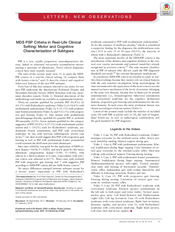 (PDF) MDS PSP criteria in real-life clinical setting: Motor and ...