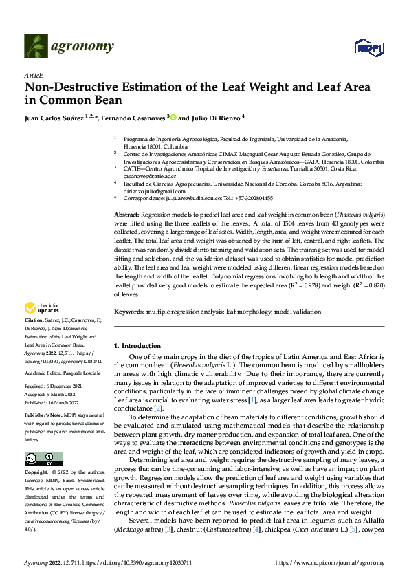 (PDF) Non-Destructive Estimation of the Leaf Weight and Leaf Area in ...