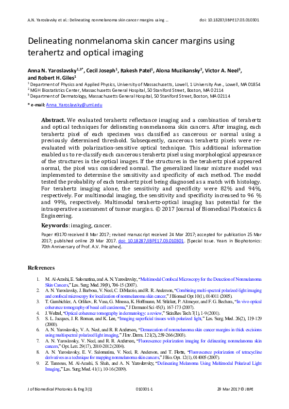(PDF) Delineating nonmelanoma skin cancer margins using terahertz and ...