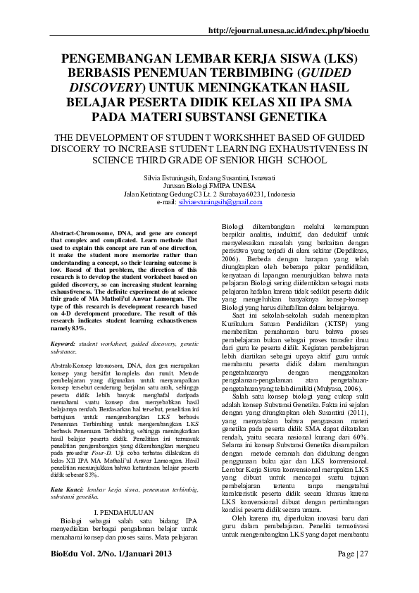 (PDF) Pengembangan Lembar Kerja Siswa (LKS) Berbasis Penemuan Terbimbing (Guided Discovery ...