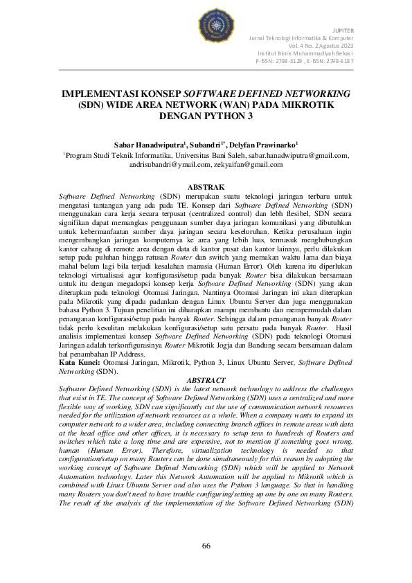 (PDF) Implementasi Konsep Software Defined Networking (SDN) Wide Area Network (WAN) Pada ...