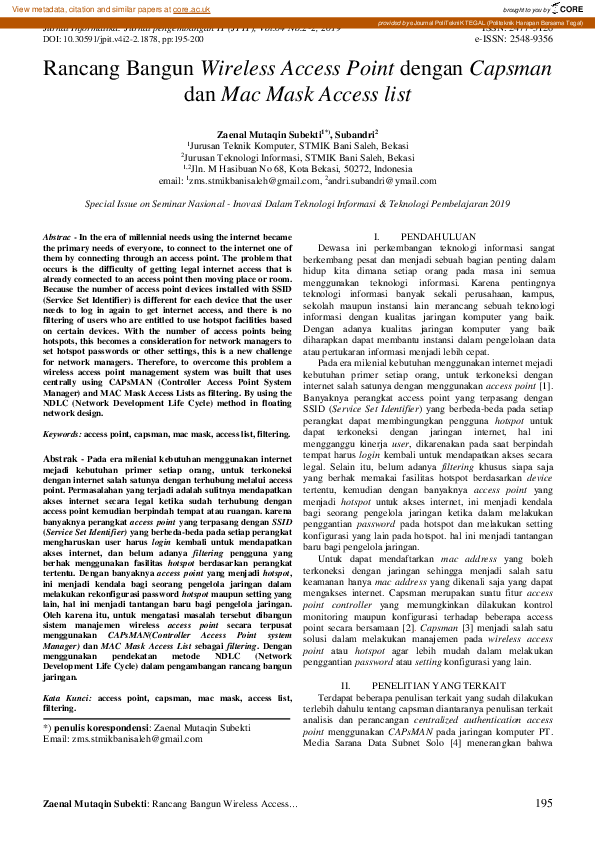 (PDF) Rancang Bangun Wireless Access Point dengan Capsman dan Mac Mask Access list