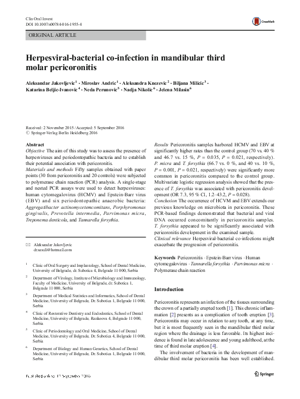 (PDF) Herpesviral-bacterial co-infection in mandibular third molar ...